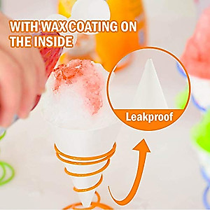 AQUEENLY 100 Snow Cone Cups, Wax Coated Leakproof Cone Paper Cups for Slush, Shaved Ice, Water - 6OZ, White
