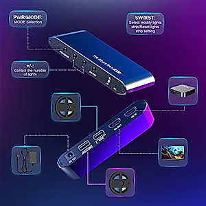 TV LED Backlight with 4K HDMI Sync Box,LED Lighting Strip RGBIC with 7 Scene Mode for 85 Inch and Below TV, Support Remote Control,Sync with Music,TV and Gaming