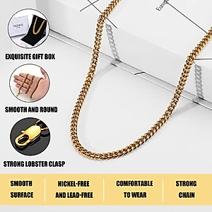 TICVRSS 18K Gold Cuban Link Chain for Men Necklace 6mm Stainless Steel Chains for Boys Women 22 Inch Jewelry Gifts