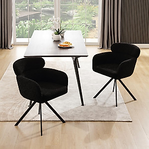 Zesthouse Sherpa Desk Chair No Wheels, Swivel Vanity Chair for Girls Women, Modern Accent Armchair with Extra Backs, Upholstered Computer Task Chair for Living Room Bedroom, Black