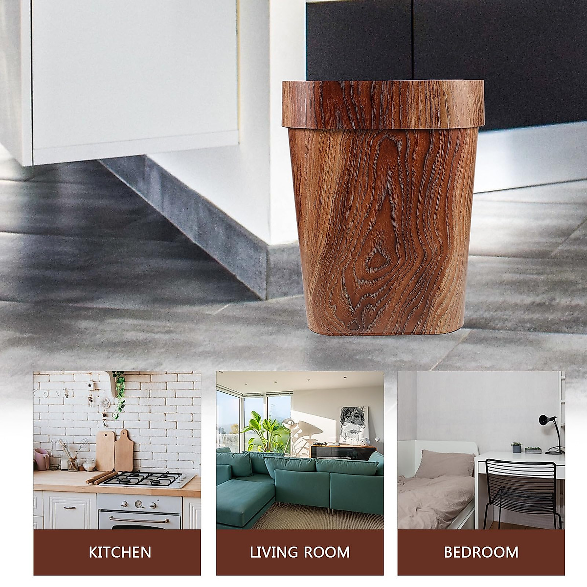 Cabilock Bathroom Trash Can, 14.0 liters, Polypropylene, Square, Light Brown