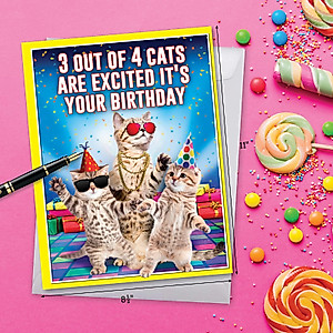NobleWorks Jumbo Hilarious Birthday Greeting Card 8.5 x 11 Inch with Envelope (1 Pack) Oversize Jumbo Bday Excited Cats J3525BDG