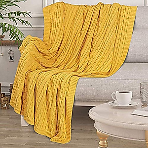 ULUDAG TRIKO Knitted Throw Blankets for Home - 100% Cotton Textured Soft Cozy Warm Decorative Blanket for Home Couch Sofa Bed Chair Cover Living Bed Room, Machine Washable 50"x 60" (Yellow, 60"X80")