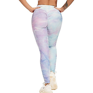 Bblulu Womens High Waist Ruched Butt Lifting Leggings Scrunch Textured Compression Yoga Pants Tie-Dyed Booty Workout Tights