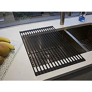 Generic Roll Up Drying Rack Black Multipurpose, 20.4x13.1 Inches, Silicone Coated Solid Stainless Rods, Dish Racks, Sink Cover for Counter Space, Small Kitchen, RV, and Apartment Must Haves