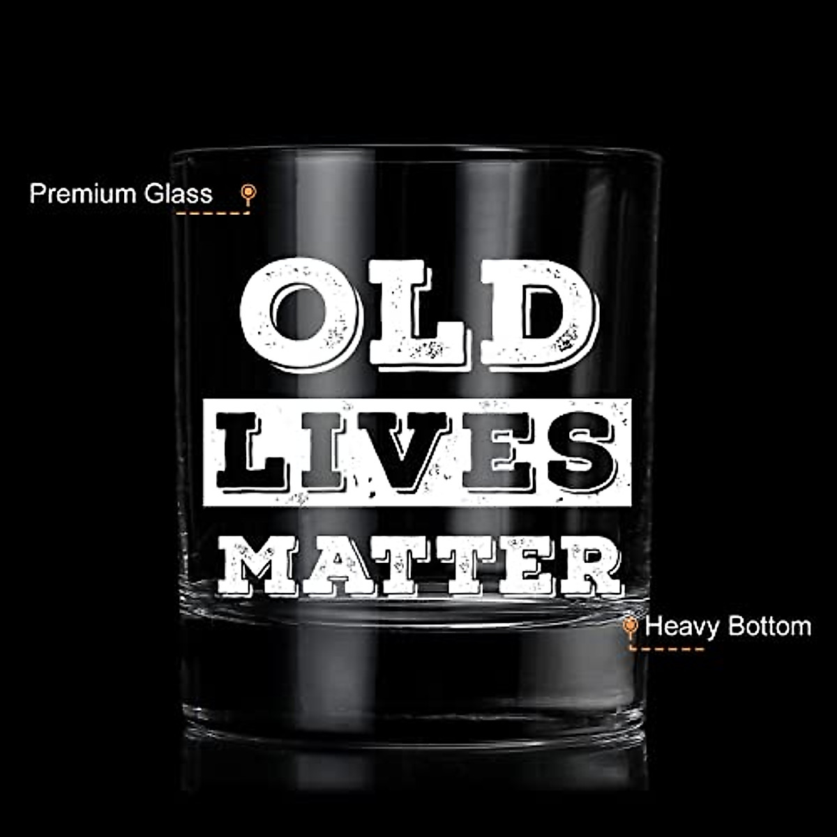 LIGHTEN LIFE Old Lives Matter Whiskey Glass 12 oz,Rock Glass in Valued Wooden Box,Funny Birthday or Retirement Gift for Grandpa,Dad ,Old Man,Old Fashioned Whiskey Glass