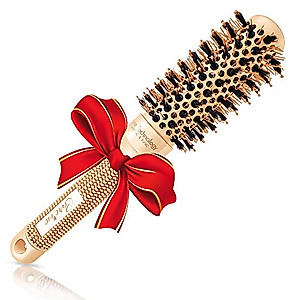Vented Thermal Round Brush with Boar Bristles for Blow-drying, Curling Short Hair (Chin to Neck), Small Ceramic Roller (1.3" Barrel, 2.4" with Bristles)