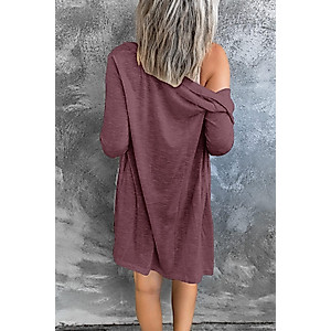 MEROKEETY Women's Open Front Lightweight Cardigan Long Sleeve Button Down Loose Outwear, Maroon, S