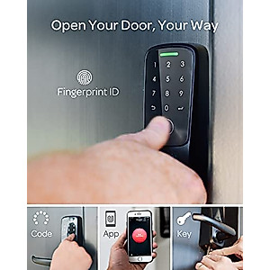ULTRALOQ Latch 5 World's First Built in WiFi Smart Lock (Black) with Fingerprint ID, 5-in-1 Keyless Entry Electronic Door Handle with Bluetooth, Biometric Fingerprint and Touch Digital Keypad