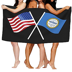 ADOSIA American and Boston Flag Beach Towel 32x52in Oversized Soft Absorbent Beach Towel