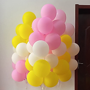 JODIDI 60 Pack 12 Inch Pink Yellow And White Latex Balloons, Birthday Wedding Baby Shower Party Balloons (Pink Yellow And White)