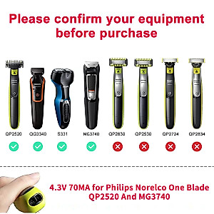4.3V Charger for Philips Oneblade QP2520 MG3740 A00390, Charging Cord Replacement Philips Norelco One Blade, Electric Trimmer Shaver Power Supply Cord