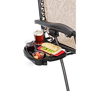 Camco Zero Gravity Chair Tray - Features 2 Cup Holders & Built-in Hook for Bags - Textured Non-Slip Surface & Drainage Holes in Cup Holders (51834)