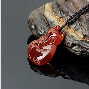 COOLSOME Women's Red Agate Fox Queen Pendant Necklace Grounding Stone Protection (Red Agate)
