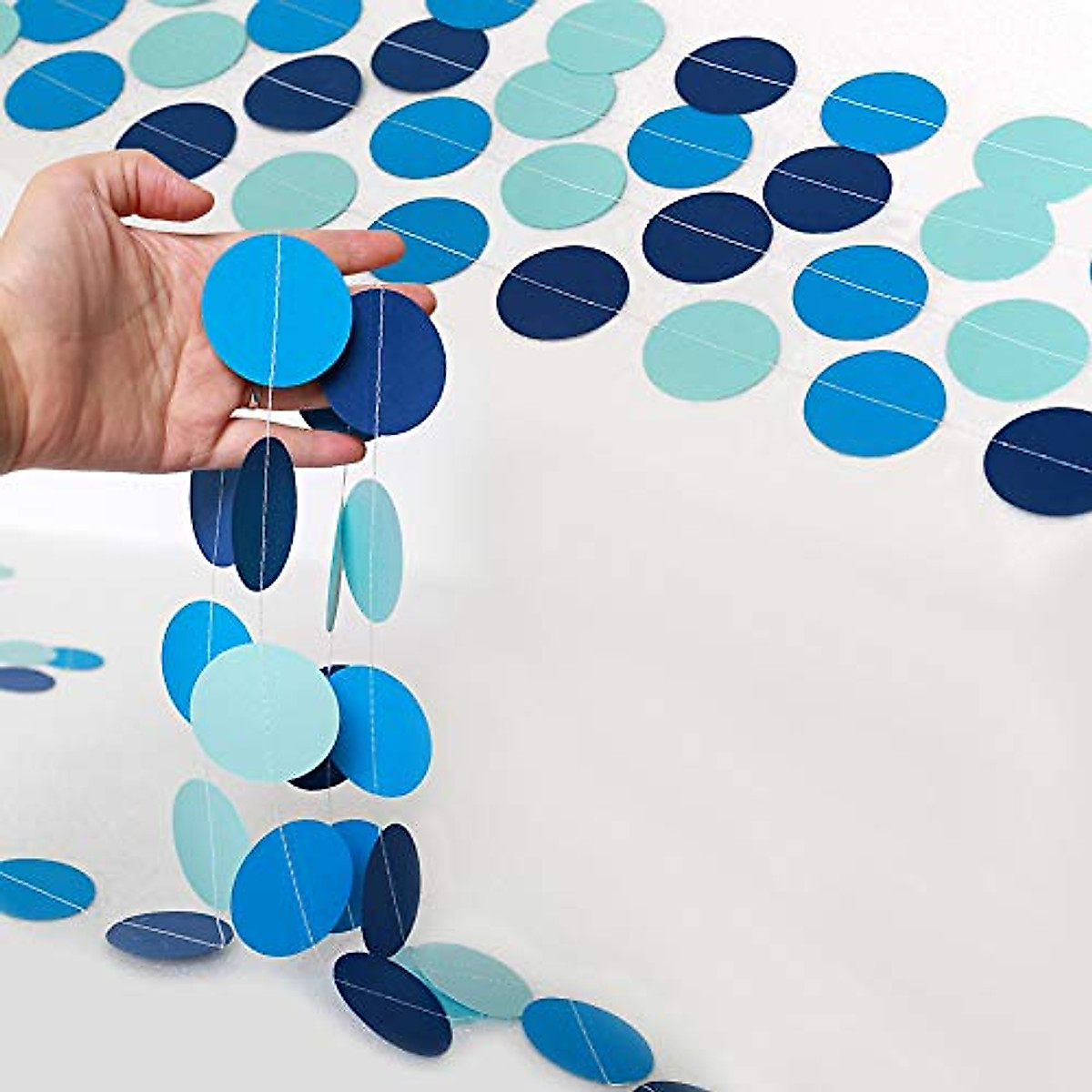 Decor365 Blue Circle Dot Garland Bubble Streamer Summer Under the Sea Party Decoration Pool Beach Ocean Bubble Hanging Bunting Banner Backdrop Mermaid Birthday/Wedding/Baby Shower/Kids Room PartyDecor