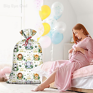 Large Baby Shower Bags Safari Jungle Animals Gift Bags Plastic Present Bag Gift Wrap Baby Shower Gender Reveal Party Birthday Party Favors Supplies with Ropes 36 * 48 Inch