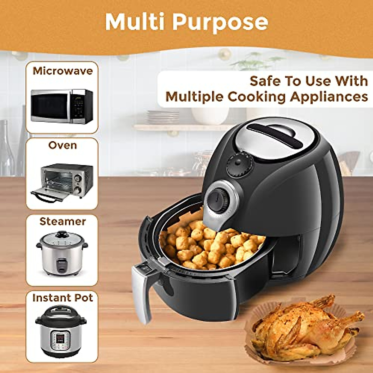 AEROSS Square Air Fryer Paper Liners Disposable, 120Pcs, 7.9Inch - Parchment Paper for Air Fryer– Unbleached, Oil-Resistant, Leak-Proof Liners– Perfect Liners for Microwave & Oven– BONUS Silicon Brush