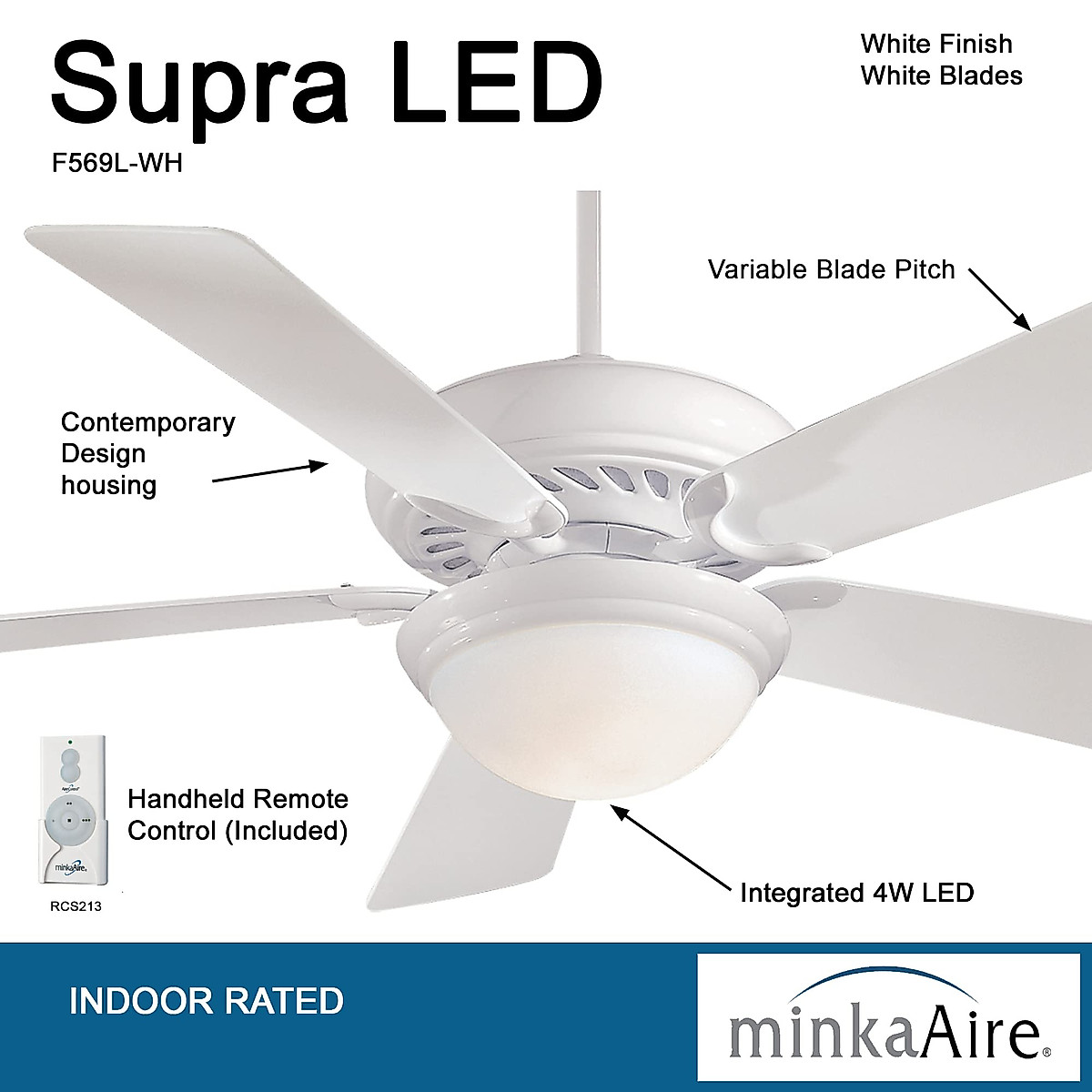 MINKA-AIRE F569L-WH Supra 52 Inch LED Ceiling Fan in White Finish