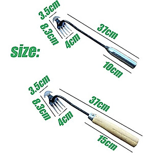 New Weeding Artifact Uprooting Weeding Tool, 4 Teeth Dual Purpose Weeder Tool, Hand Weeder Tool for Garden Yard Farm Weed Removal (Wood-14.5inch)