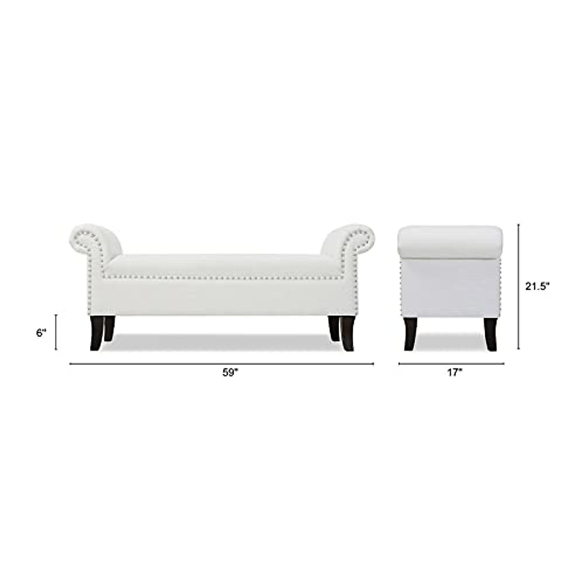 Jennifer Taylor Home Kathy Roll Arm Entryway Accent Bench, Bright White Polyester