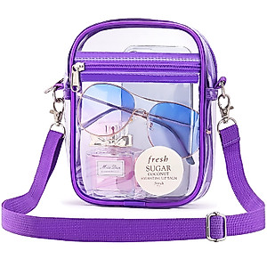 Mossio Clear Crossbody Bag Stadium Approved, Transparent Messenger Shoulder Bag for Concert, Beach, Travel & Sporting Purple