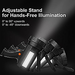BUYSIGHT Rechargeable Spotlight Flashlight, 1000,000 lumens 600 Yards Range Solar Charge Hand held Large flashlights with red Lens Side Flood Light Warning Light USB C Input (Solar Black)