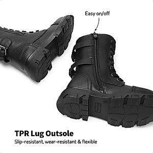 DREAM PAIRS Girls Combat Boots Side Zipper Ankle Booties SDBO2306K Size 6 Big Kid Black