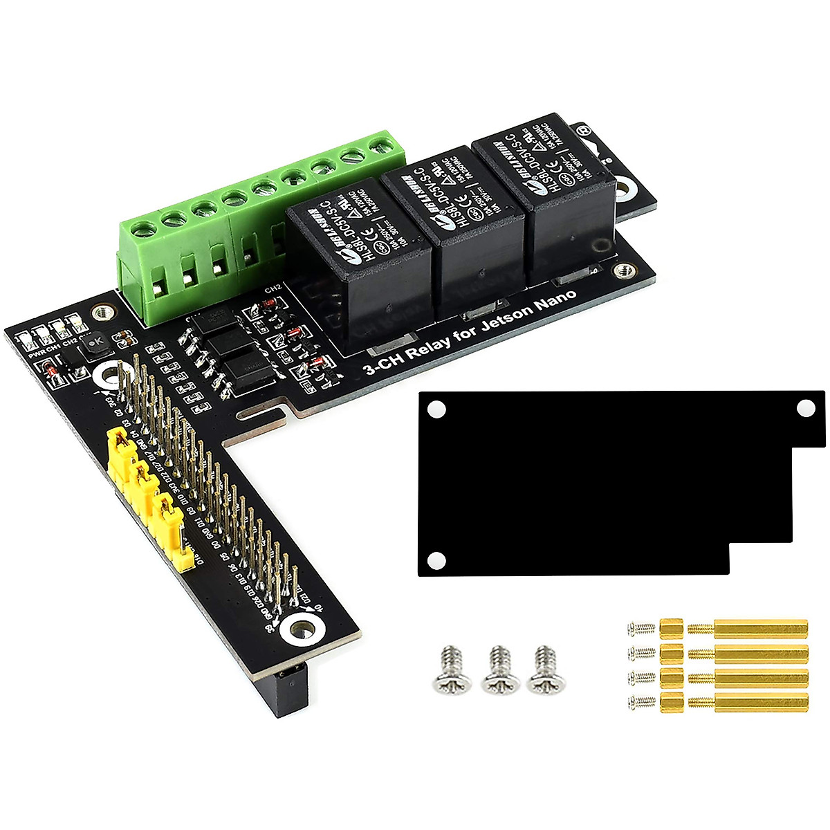 3-Channel Relay Expansion Board for Jetson Nano Developer Kit B01 and Jetson Nano 2GB Developer Kit, up to 2X Stackable Max Load ≤5A 250V AC or ≤5A 30V DC