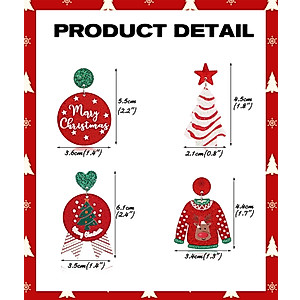TRWWELL 4 Pairs Christmas Earrings for Women Acrylic Christmas Reindeer Tree Dangle Drop Earrings Holiday Party Jewelry Gifts