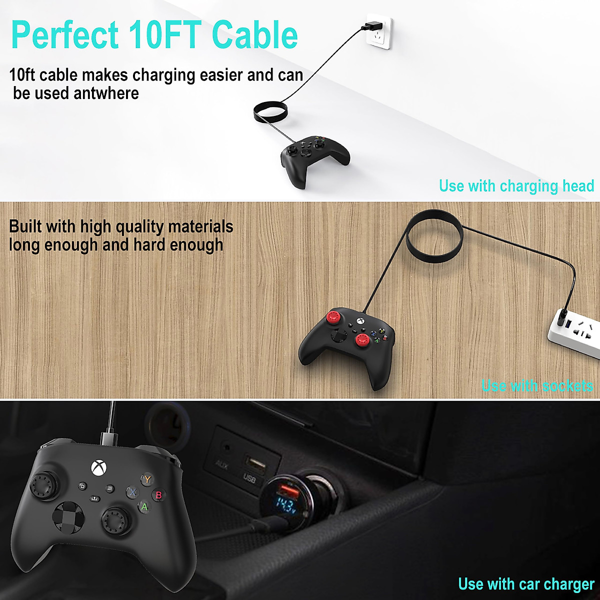 10FT/3m Fast Charging Cable for Xbox Series X S/PS5 DualSense/Switch Pro Controller,Replacement USB C Cable Charger Wire Power Cord for Nintendo Switch/Steam Deck/Samsung Galaxy S9 S8 Note 8,etc