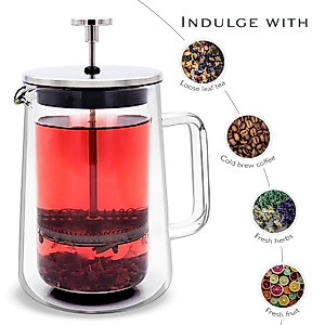 SIPNDULGENCE French Press Coffee Maker 20Oz Small Thickened Double Wall Borosilicate Glass BPA Free