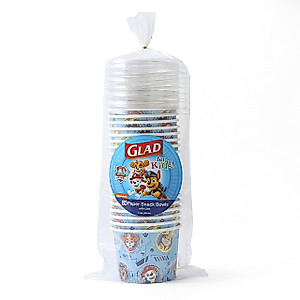 Glad for Kids 12 oz PAW Patrol Paper Snack Bowls with Lids, 20 Ct | Disposable Paper Bowls with Lids | Kids Snack Bowls for Everyday Use with PAW Patrol Puppies Designs