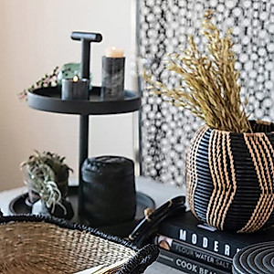 Boho Handwoven Rattan Storage Basket with Lid, Natural and Black