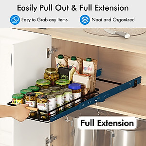 KES Food Container Lid Organizer and Food Container Organizer, 2 Tier Pull Out Cabinet Organizer, Silding Plastic Container Organizer Lid Storage Chrome, KPO506W36D53-CH