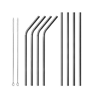 MEWAY 8Pack Reusable Stainless Steel Metal Straws with Case - Long Drinking Straws for 20 oz Dishwasher Safe - 2 Cleaning Brushes Included