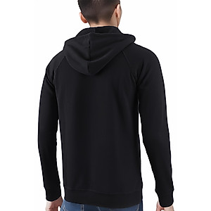 Vetemin Men's Casual Athletic Midweight Comfy Soft Fleece Active Sports Pullover Henley Hoodie Sweatshirt Black/H.Oatmeal L