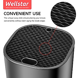 Universal Knife Block for Kitchen, WELLSTAR Knife Holder without Knives, Safe Space Saver Large Volume Stable Knife Storage with Scissors and Sharpening Rod Slot, Detachable for Easy Cleaning - Black
