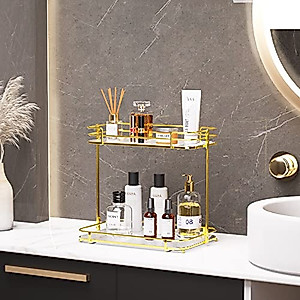 Acliys Bathroom Organizer Countertop 2 Tier Acrylic Bathroom Counter Organizer Perfume Organizer Vanity Organizer Skincare Organizers Kitchen Countertop Organizer(Gold, Clear)