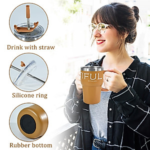 21 oz Insulated Coffee Mug Tumbler with Handle, Stainless Steel Travel Mug Tumbler with Lid and Straw, Coffee Travel Mug Spill Proof with Lid for Keep Hot/Ice Coffee, Brown