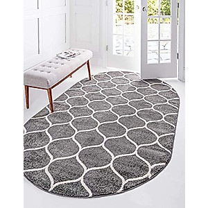 Unique Loom Trellis Frieze Collection Area Rug - Rounded (5' x 8' Oval, Dark Gray/ Ivory)