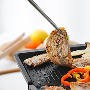 sisem Square Grill Pan, Korean style Traditional BBQ Grill Pan - 5 layer Titanium Nonstick Indoor/Outdoor Smokeless BBQ Cast Aluminum Grill Pan, only gas stove, Square