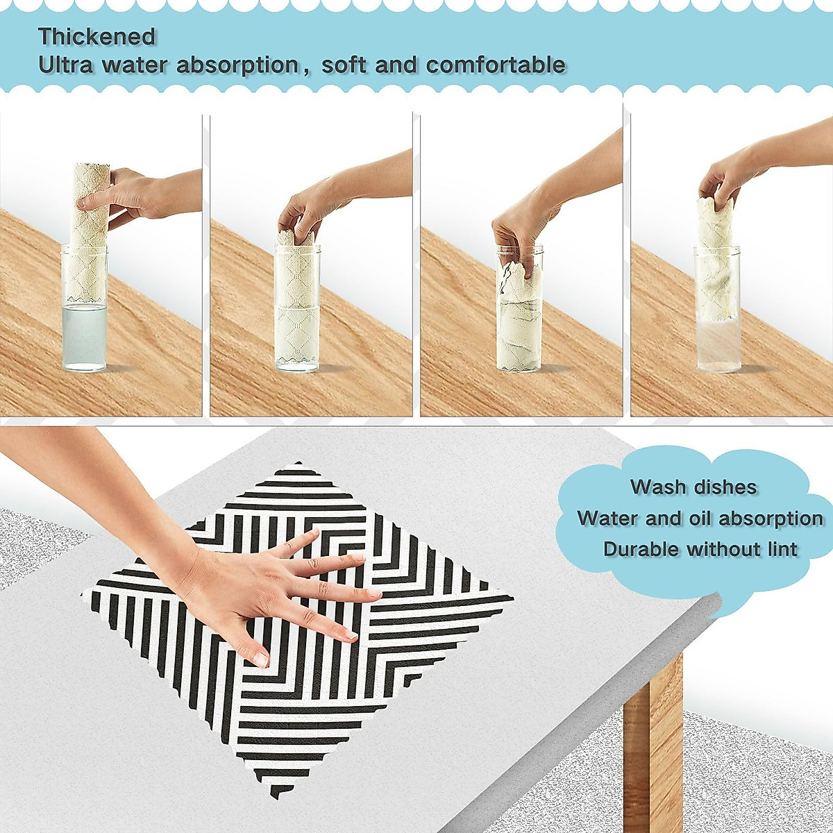 FRODOTGV Geometric Pattern by Stripes Microfiber Drying Towel Kitchen Decorative Kitchen Tea Towel Kitchen Terry Dish Cloths Kitchen Cotton Hand Towels