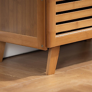 SOBIBO Shoe Storage Cabinet, Bamboo Shoe Organizer with Drawer and Doors, Shoe Cabinet with 2 Doors for Entryway, 4 Tier Shoe Storage Cabinet for Closet, Living Room, Bedroom