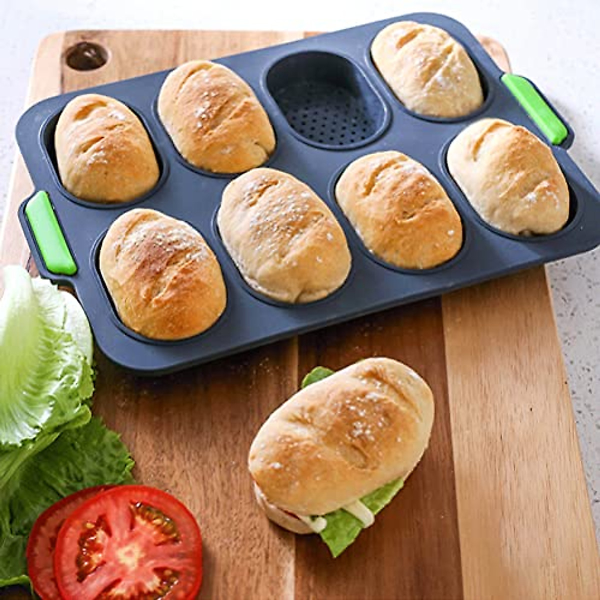 Mini Baguette Pan Silicone Bread Pan 8 Grid Silicone Baguette Baking Tray Non Stick Perforated Pan Cake Baking Mould French Bread Molds Kitchen Baking Tools (b)