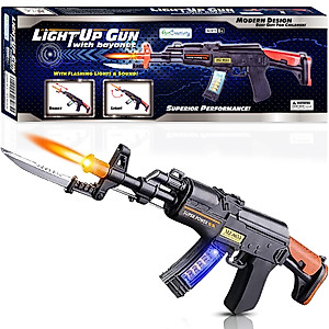Light Up Toy Machine Gun with Folding Bayonet by ArtCreativity - Cool LED, Sound and Vibration Effect - 16 Inch Pretend Play Military Submachine Gun - Army Prop Gun for Boys and Girls