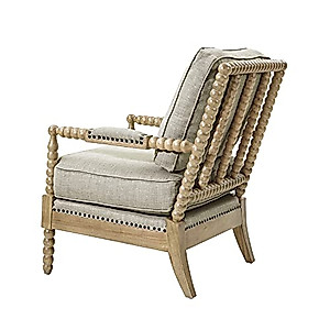 Madison Park Donohue Mid-Century Modern Accent Chairs for Living Room with Nailhead Trim, Solid Wood, Oakwood Finish, Upholstered Seat, Lounge for Reading Bedroom Furniture, Light Grey