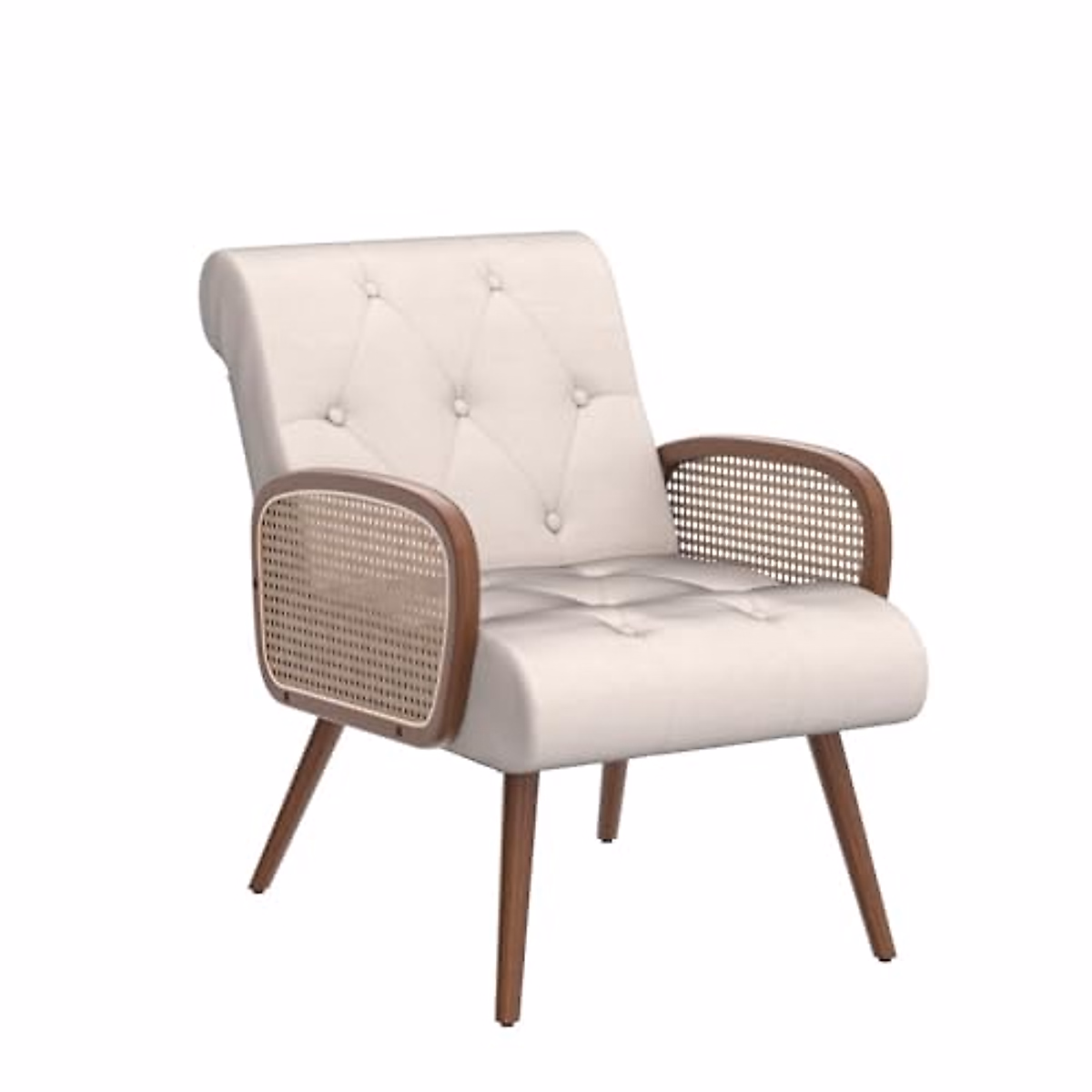 POINTANT Rattan Accent Chair Modern Chair with Rattan Arms Reading Side Mid Century Chair Living Room Chair Boho Chair with Wooden Frame for Home Bedroom Beige