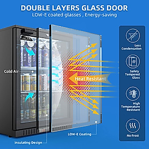 JAECOOL Back Bar Cooler Commercial Counter Height Refrigerator with Glass Door, 3.6 cu ft Beverage Cooler Undercounter Refrigerator, Commercial Display Fridge, Auto-defrost,Eco-friendly Compressor,ETL
