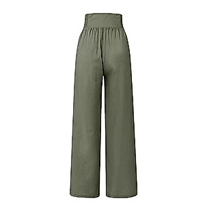 Women's Cotton Linen Pants Summer Button Trim High Waisted Wide Leg Pant Loose Dress Pant Trousers with Pocket Sweatpants Women Khaki Pants Y2k Pants Casual Pants Women Yoga Pants for Women