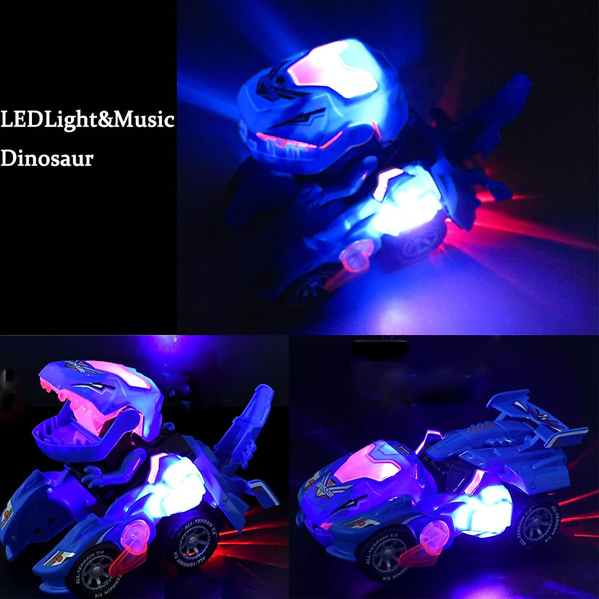 Transforming Dinosaur Toys,Transformer Toys for Kids Car for Boys Age 3-5 Dino Car Dinotrux Toys for Kids with LED Light & Music Automatic Transform for Kids Toddlers Birthday Gifts(Blue)